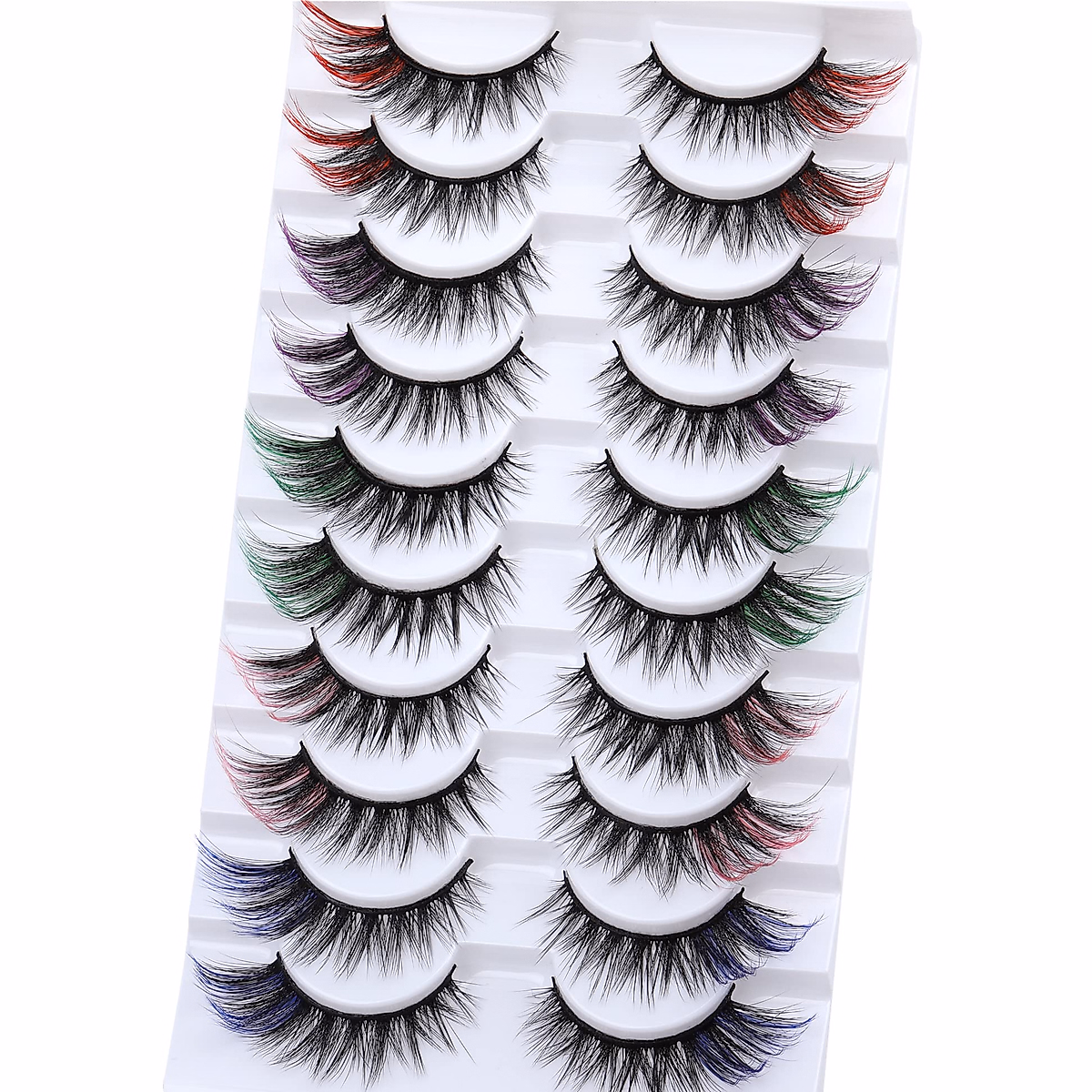 Colored Lashes Wispy Cat-Eye Fox-Eye Festival Lashes Colorful False Eyelashes with Color on end Cosplay Decorative Red green Fluffy Lash Extensions Glitter 3D 5 Colors Faux Mink Lashes by Boahankuke