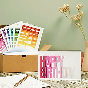 Best Paper Greetings 144 Pack Happy Birthday Cards Bulk Box Set with Envelopes for Students, Work, Office, Colorful Ombre Font (6 Designs, 4x6 In)