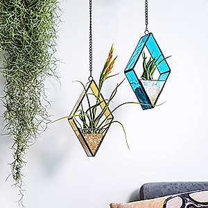 Stained Glass Terrariums Hanging, 2 Packs Geometric Window Planters with Chain for Windowsill Decor Small Succulent Tillandsia Glass Container Terrarium Minimalist Air Plant Holders