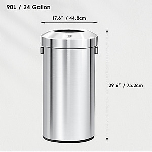 EKO Urban Commercial Round Open Top Stainless Steel Trash Can 90L