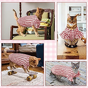 Yagamii Cotton Cat Clothes White and Red Plaid Cat Shirt with Cute Sleeves Dog Pet Apparel Kitten T-Shirt Breathable Pet Clothes Outfit Cat Costume for Kitty Small Dogs Puppy