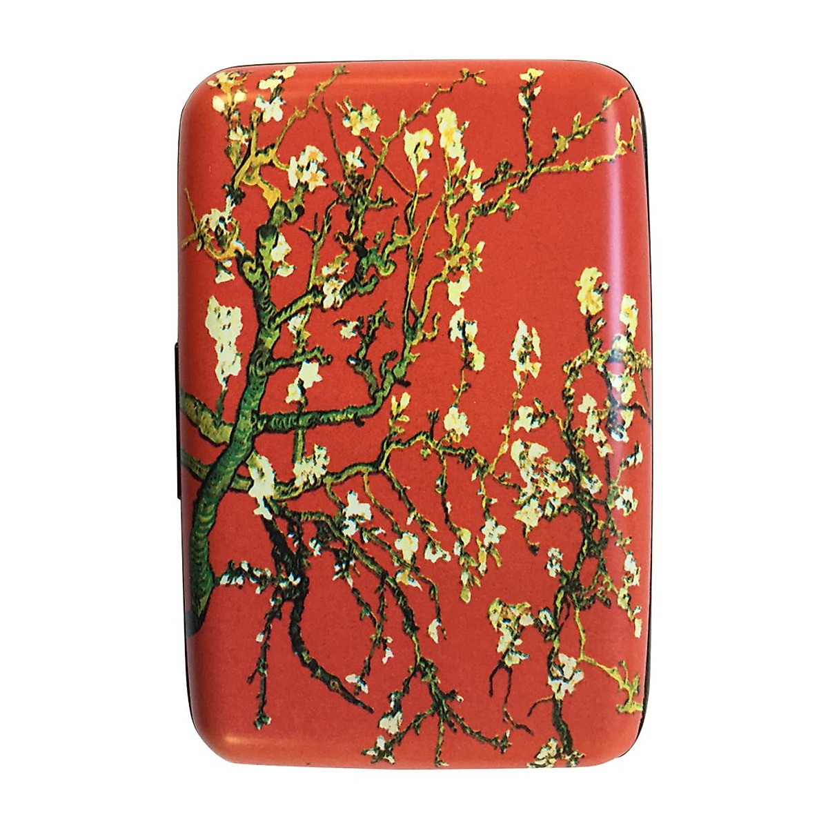Armored Wallet RFID Secure Data Theft Protection Credit Card Case (Almond Blossoms Red-4)