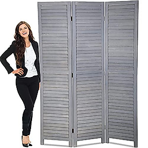 Room Dividers 3 Panel Partition Room Dividers 5.6 Ft Tall Privacy Wall Foldable Room Divider Privacy Screen Wood Screen Room Separator for Home Office Bedroom Restaurant , Gray