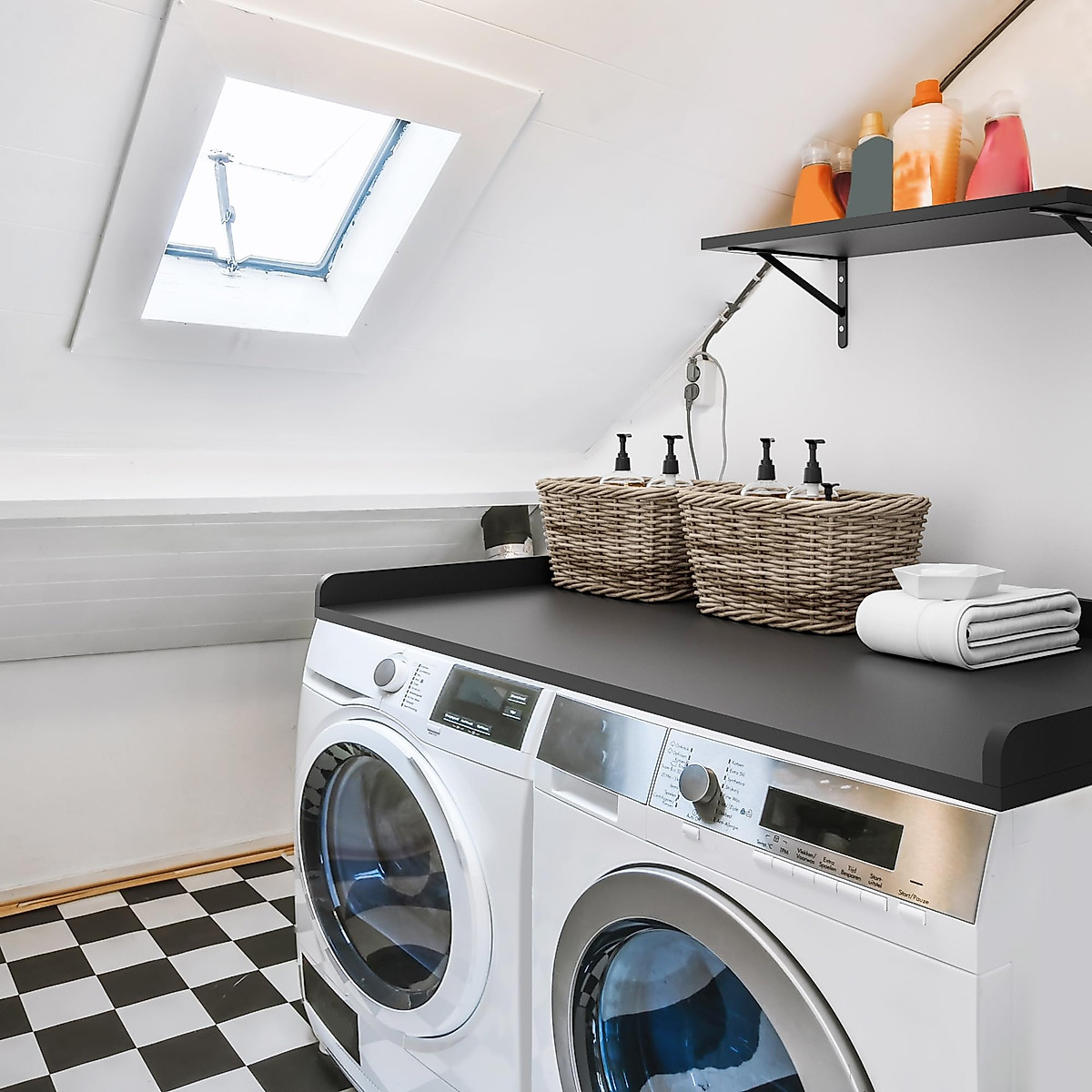 Kaboon Washer Dryer Countertop Only, Melamine Countertop with Edge Rails - 27.5" Depth x 54" Width Laundry Room Organization, Black