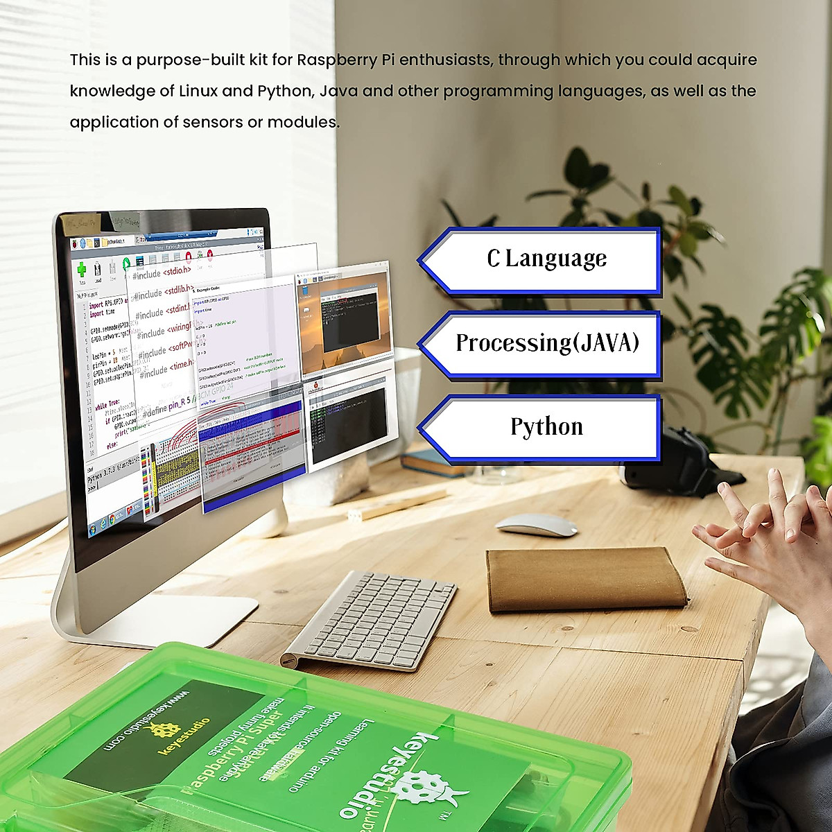 KEYESTUDIO Super Starter Kit for Raspberry Pi 4 3 3B/3B/B+, Tutorials C Language Python Java Code STEM Education Kit, Electronic Components GPIO Breakout Solderless Breadboard LCD Relay 5v Dot Matrix