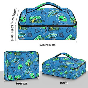 Kcldeci Insulated Thermal Food Carrier Insulated Casserole Carrier for Hot or Cold Food,Space Alien Sticker Pattern Insulated Tote Bag for Potluck Cookouts Parties Picnic,Lasagna Lugger