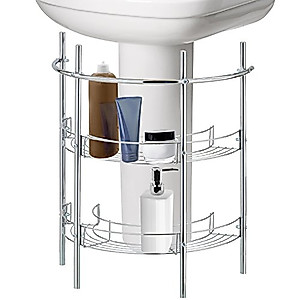 MyGift Under-The-Sink Bathroom Quality Pedestal Storage Rack with 2 Shelves & Hand Towel Bar, Chrome Plated