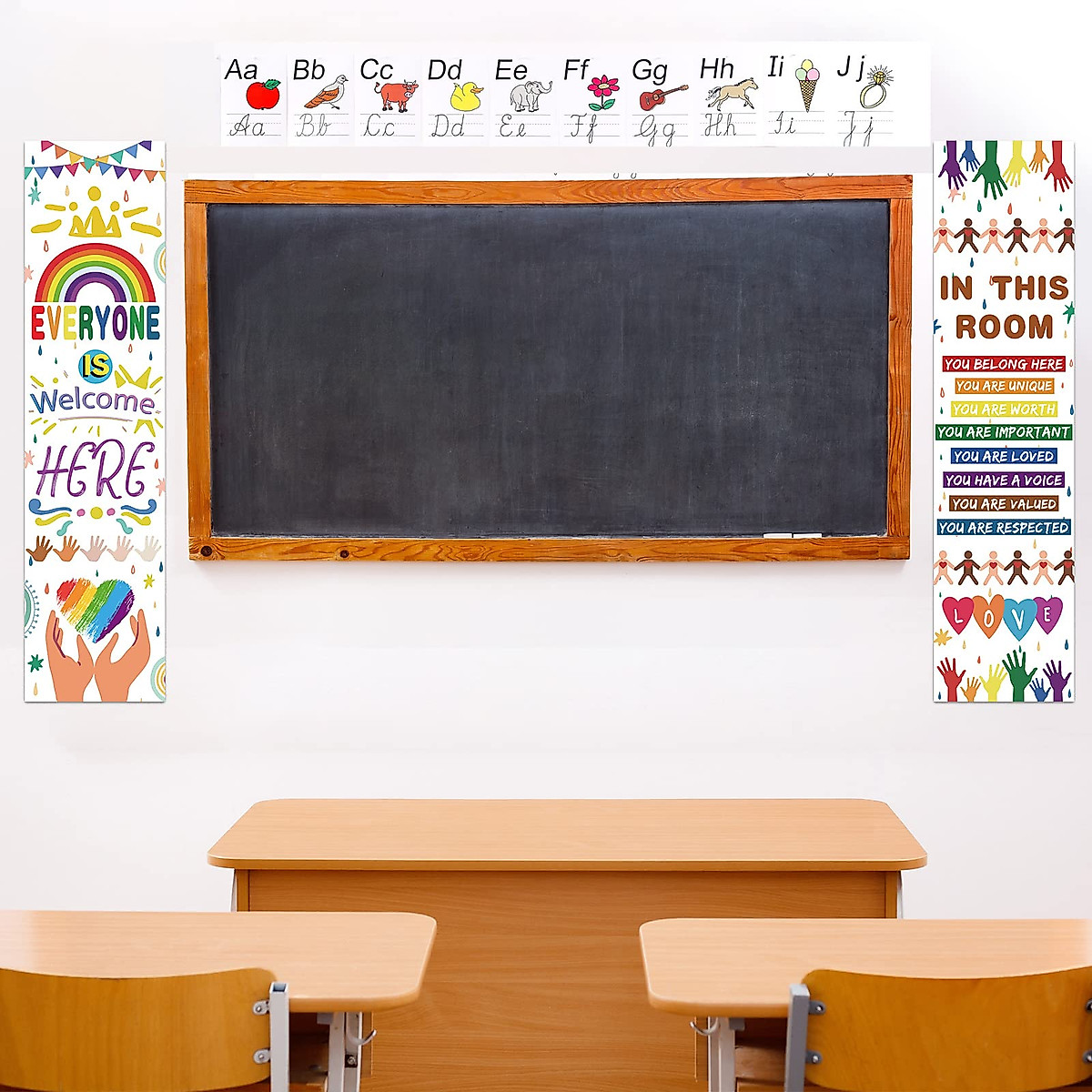 Estune 2 Pcs Welcome Banner and Poster for Teachers Rainbow Diversity Posters for Classroom Inclusive Classroom Decor for Bulletin Board Elementary Pre Middle High School Wall Sign, 11.8 x 47.2 Inch