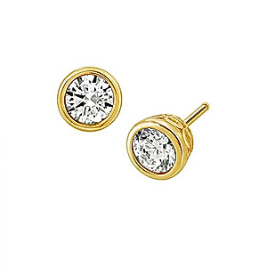 Amazon Essentials Yellow Gold Plated Sterling Silver Bezel Stud Earrings set with Infinite Elements Cubic Zirconia (2 cttw) (previously Amazon Collection)