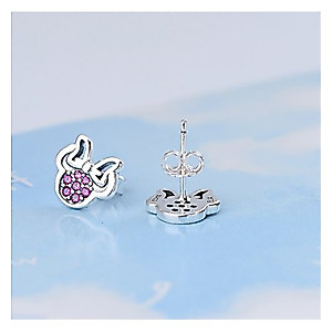 Mouse Stud Earrrings 925 Silver Sparkling Mini Mouse with Fashion Cubic Zirconia for Women Birthday Gift