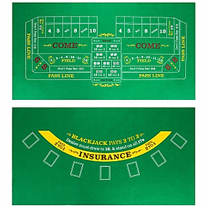 Brybelly Double-Sided Craps Table & Blackjack Casino Felt | Convenient, Space-Saving 36" x 18" Roll-up Casino Gambling Tabletop Mat | Smooth 2mm Mini-Felt for Coffee Table Craps & Blackjack