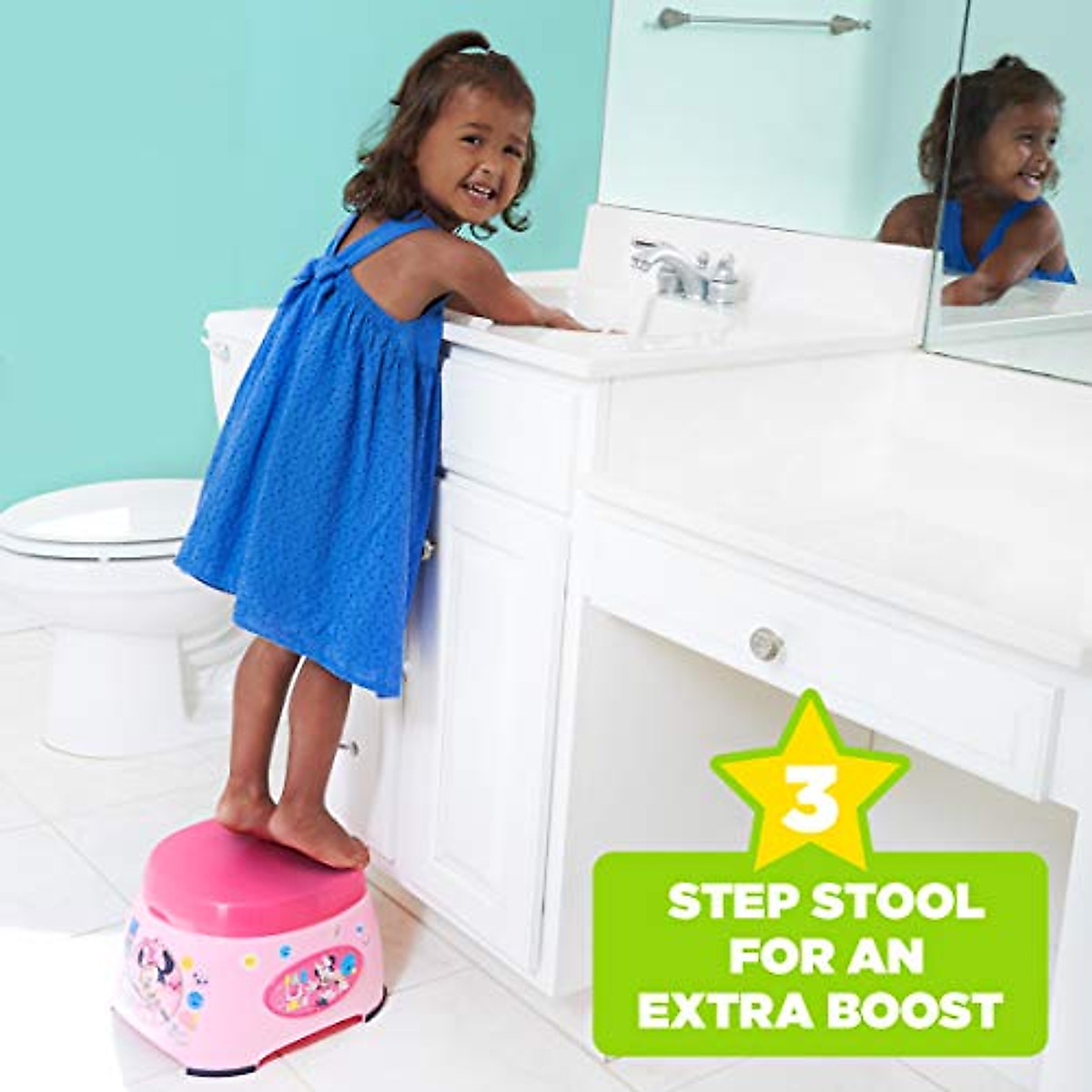 Disney's Minnie Mouse Made You Smile 3-in-1 Potty Training System for Toilet Training Kids, Multi-Stage Potty Training - Floor Potty, Detachable Potty Ring, Step Stool|Toilet Seat for Kids&Toddlers