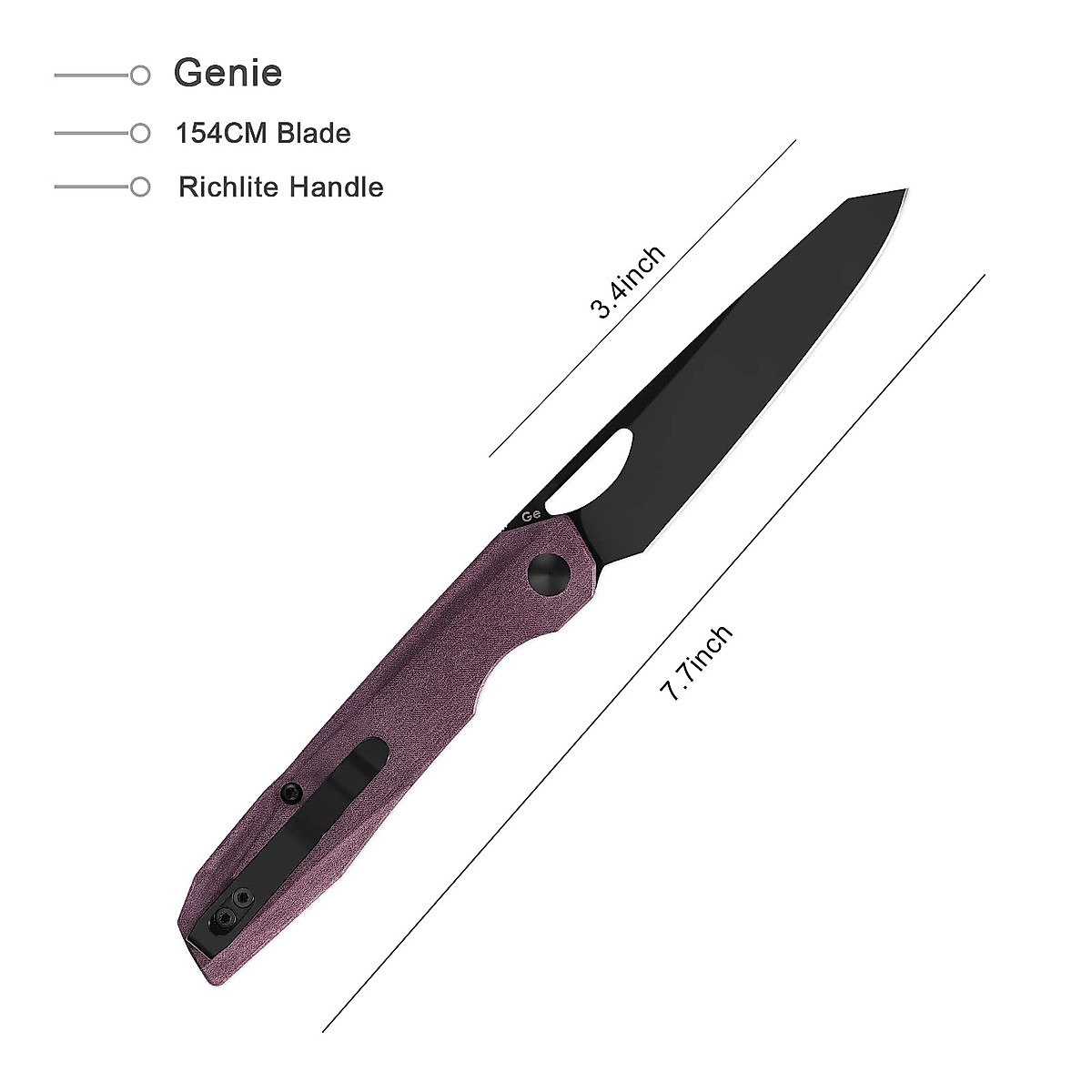 Kizer Genie Folding Pocket Knife, 154CM Steel 3.39 Inches EDC Knife for Hiking and Gift, Richlite Handle, Reverse Tanto Blade Outdoor Tools