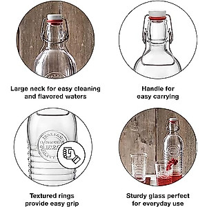 Bormioli Rocco Officina 1825 set or 2 Glass Bottles 37.25 oz, Italian Pitchers, Airtight Seal & Metal Clamp, Easy To Carry Handle, Dishwasher Safe & Eco-Friendly, Safe For Infused & Carbonated Drinks.