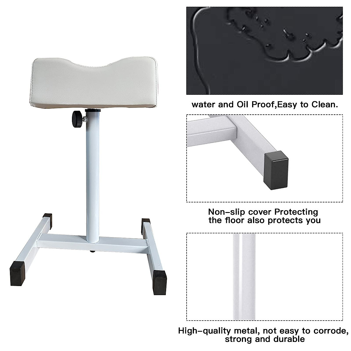 CHAOEEMY Pedicure Foot Rest Adjustable Manicure Height Technician Stand Stool with Non-Slip Legs Nail Equipment Salon Spa,White