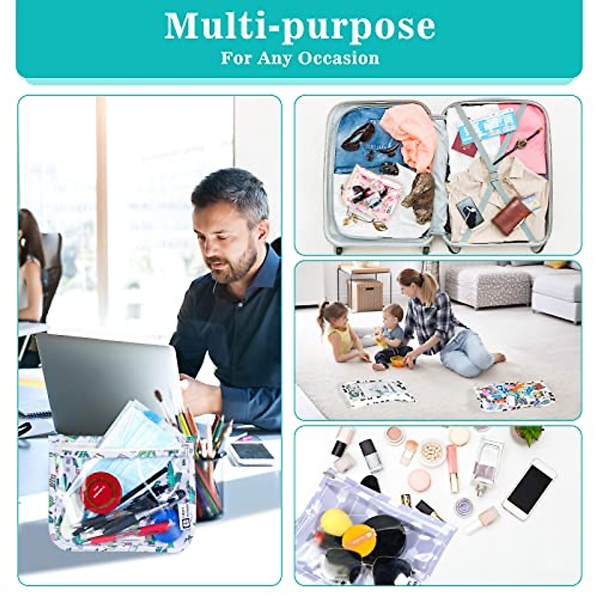 HIONXMGA TSA Approved Toiletry Bag,Set of 3 Clear Travel Toiletry Bags Quart Size Zipper Travel Pouch,Waterproof Travel Makeup Cosmetic Bag for Women Men Toiletries Carry on Airport,Cacti A