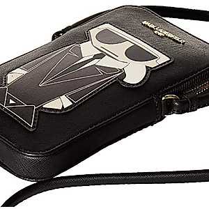 Karl Lagerfeld Paris Small Flap Crossbody, Black/Black Multi