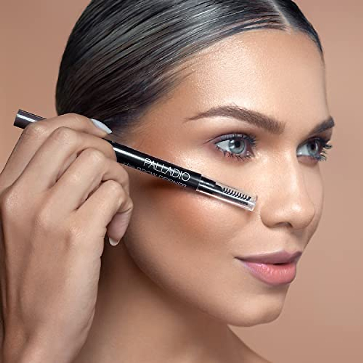 Palladio Brow Definer Retractable Pencil, Triangular Tip Fills Brows for a Natural Look, Tame and Shape Eyebrows with Spoolie Brush, Eyebrow Shaper, Buildable Light to Dark Colors, (Taupe)