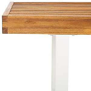 SAFAVIEH Outdoor Collection Monti Natural/White Solid Wood Bench, Ideal for Deck, Patio, Backyard, Sunroom