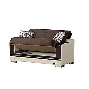 BEYAN Texas 2015 Collection Convertible Upholstered Loveseat with Storage Space Includes 2 Pillows, Light Brown