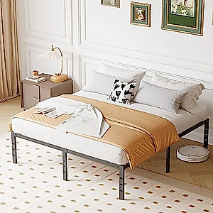 MGNO Metal Platform Bed Frame,18 Inch Queen Bed Frame No Box Spring Needed,Steel Slat Support,Simple and Atmospheric Queen Size Bed Frame