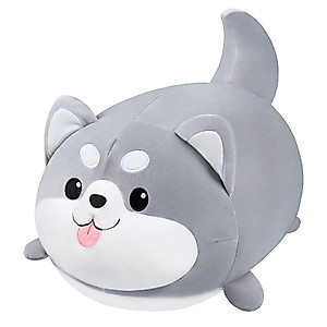Auspicious beginning Husky Stuffed Animal Throw Pillow, Huskies Chubby Anime Plush Pillow Kawaii Plush Stuff Animal Cute Plushie Stuffed Dog Plush