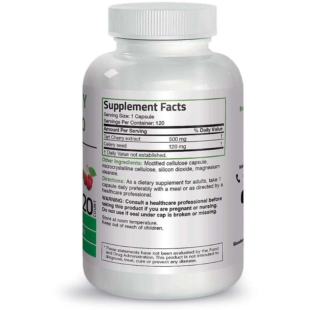 Bronson Tart Cherry Extract + Celery Seed Capsules - Powerful Uric Acid Cleanse, Joint Mobility Support & Muscle Recovery Supplement - Non GMO Formula, 120 Vegetarian Capsules