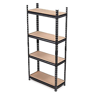 Home Basics Quick Assembly 4 Tier Heavy Duty Shelf, Black | Solid Construction | MDF Shelves | Made from High Strength Powder Coated Steel | Great for a Garage or Basement | Home or Office (25"x 59")