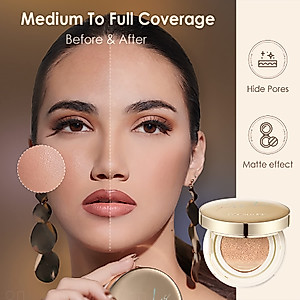 FOCALLURE Poreless BB Cushion Foundation, Full Coverage Foundation Makeup, Matte Finish, Natural Cover Makeup Base and Fixer, Long-Lasting & Hydration, Toasted Tan