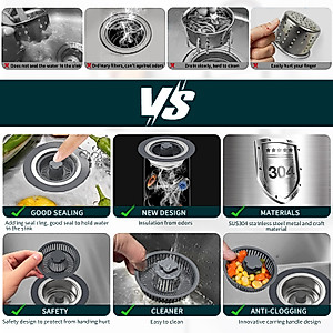 2 Pack - Upgraded 3 in 1 Kitchen Sink Drain Strainer - Stopper Set, Stainless Steel Kitchen Sink Stopper, Pop Up Anti-Clogging Sink Strainer Basket Filter for US Standard 3-1/2 Inch Kitchen Drain,2pcs