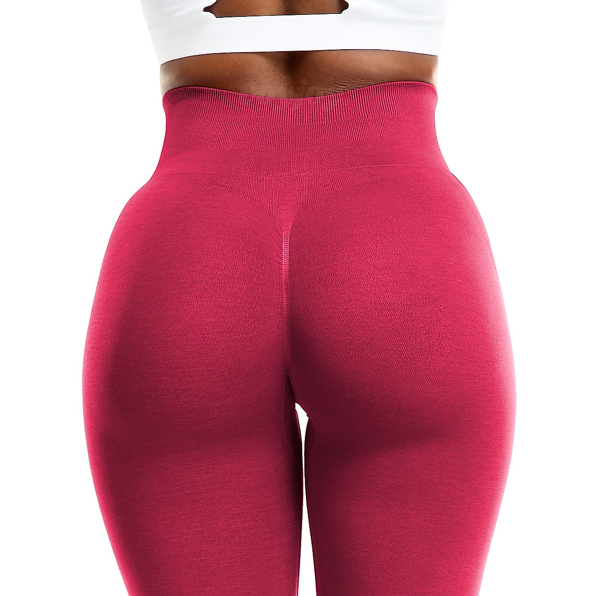 VOYJOY Athletic Workout Scrunch Leggings for Women High Waist Seamless Gym Pants Tummy Control Amplify Tights Rose Red XL