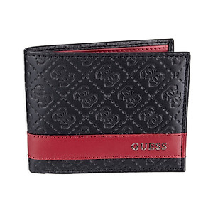 Guess Men's Leather Slim Bifold Wallet, Black/Red, One Size