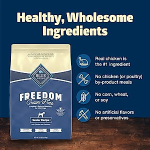 Blue Buffalo Freedom Grain-Free Senior Dry Dog Food, Provides Energy To Stay Active, Made in the USA with Natural Ingredients, Chicken & Potatoes, 11-lb. Bag