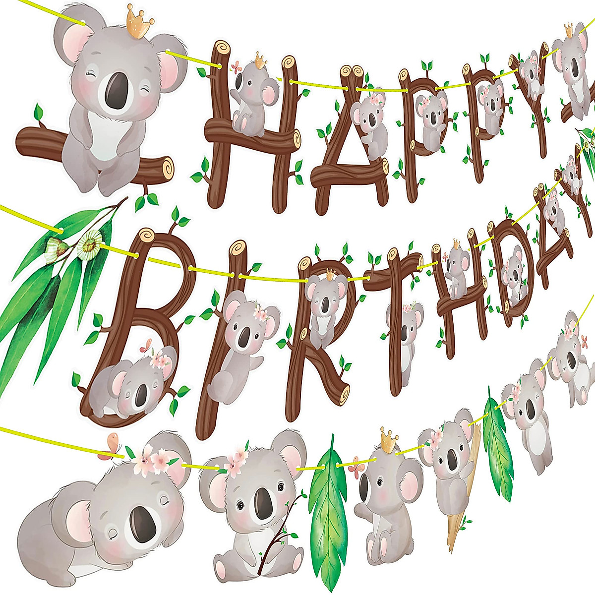 Koala Birthday Party Decorations with Cute Koala Happy Birthday Banner, Latex Balloons, Cake Cupcake Toppers for Koala Birthday Party Jungle Animal Party Supplies