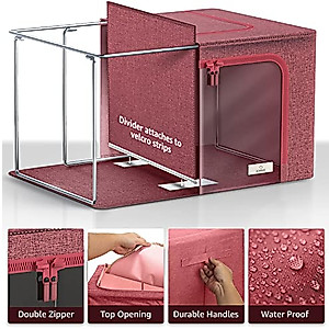 Sorbus Storage Bins with Divided Interior - Large Stackable & Foldable Organizer Containers with Metal Frame, Oxford Fabric, Large Window & Carry Handles - Organization for Bedroom, Linens, Clothes & More