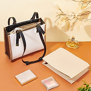 WADORN 2 Styles Felt Purse Organizer Insert, Handbag Shaper Liner with Zipper Eyelet Toiletry Bag Insert Divider Organizer Multiple Compartments Clutch Interior Insert Accessories, 8.5x6.9 Inch