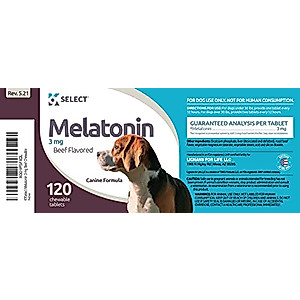 K9 Select Melatonin for Dogs, 3mg - 120 Beef Flavored Chewable Tablets - Canine Sleep Aid