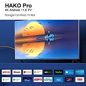 ATV Google Certified Android 11.0 TV Box, 2GB RAM 16GB ROM Amlogic S905Y4 Android TV Quad 64 bits Cortex-A35, 2.4G/5G Dual WiFi Support YouTube 4K H.265 AV1 with Netflix Google Assistant