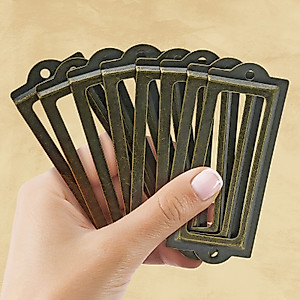 Rierdge 30 Pcs Antique Label Holder, 3.3 Inch Long Metal Office File Cabinet Shelves Drawer Name Card Label Holder Frames with Screws (Bronze)