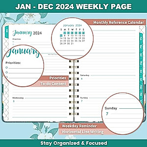 2024 Planner - 2024 Planner Weekly and Monthly, Jan 2024 - Dec 2024, Planner 2024 with Tabs, 6.3" x 8.4", 2024 Calendar Planner with Back Pocket + Thick Paper + Twin-Wire Binding