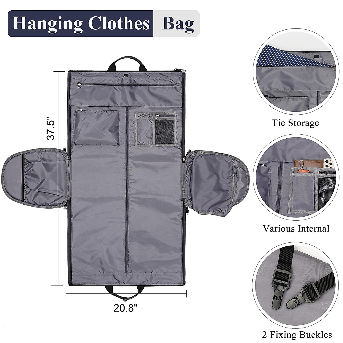 Suit Garment Bags for Men Travel, zalupri Convertible Carry on Garment Bags with Shoulder Strap - 2 in 1 Hanging Suitcase Suit Duffel Bag for Men Women, Black