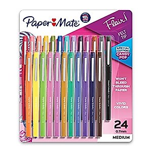 Paper Mate Felt Tip Pens Flair Marker Pens, Medium Point, Assorted, 24 Count