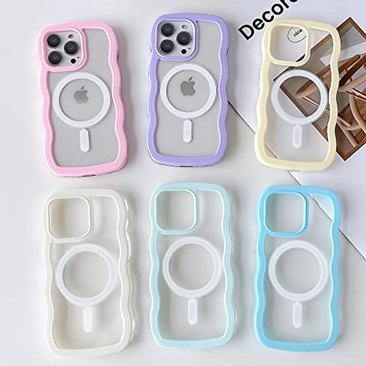 Yeddabox Compatible for iPhone 14 Pro Case with Magsafe, Wave Magnetic Phone Case Cute Water Ripple Candy Colors Frame Shockproof for iPhone 14 Pro Phone Case for Women 6.1 Inch - Light Blue