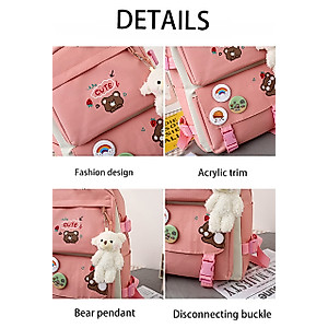 5Pcs Accessories Backpack with Pin & Set Cute Backpack Kawaii Backpack School Bags for Teen Girl