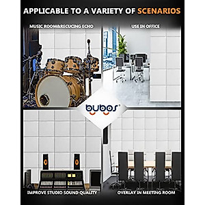 BUBOS 24 Pack Acoustic Panels Soundproof Wall Panels,12“x12“x0.4" Sound Absorbing Panels Acoustical Wall Panels Padding,Acoustic Treatment for Recording Studio,Office,Home Studio,White