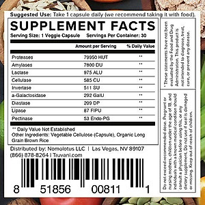 Truvani Digestive Enzymes | 9 Enzyme Blend | Digestive Support | Reduce Bloating | Increased Nutrient Absorption | Non-GMO Capsules| 30 Day Supply