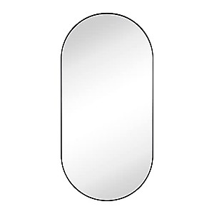 VANA NALA Matt Black Oval Recessed Bathroom Medicine Cabinet with Mirror Stainless Steel Metal Framed Oblong Pill Shaped Bathroom Cabinet with Mirror 16x33''