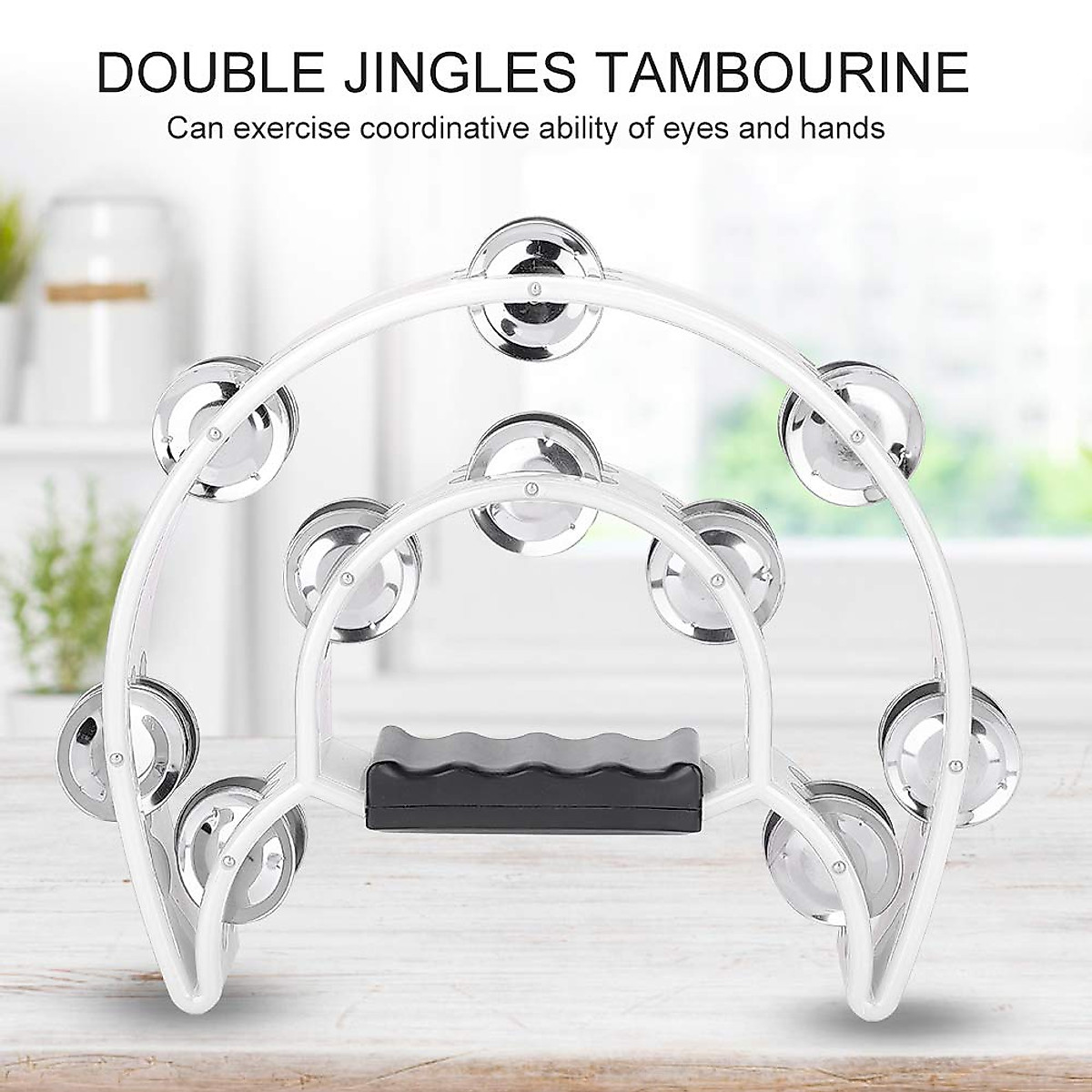 Double Jingles Tambourine, Plastic And Metal Eco-Friendly Material Percussion, Delicate Workmanship Good Texture for Friends(White)