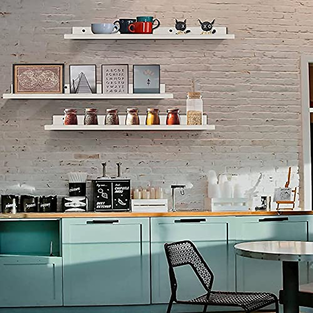 Calenzana Wall Mounted Floating Shelves, 3 Pack 47 inch and 3 Pack 16 inch Photo Picture Ledge Shelf for Living Room Bathroom Bedroom Kitchen Office, Creamy White