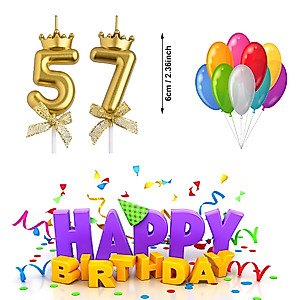 VSHILI 57th 75th Birthday Candles, Gold 75 57 Year Old Number Birthday Candles, Happy Birthday Party Cake Topper Decoration Gifts for Women Men